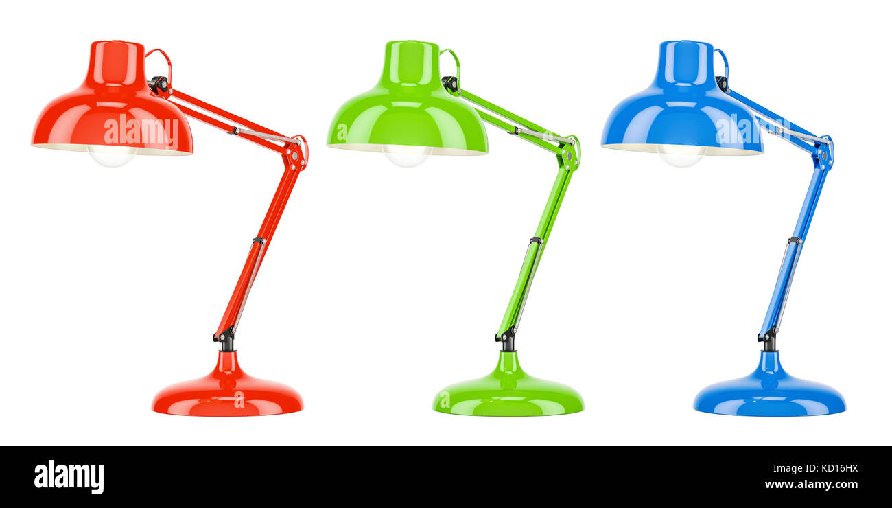 Set of colored desk lamps, 3D rendering isolated on white background ...