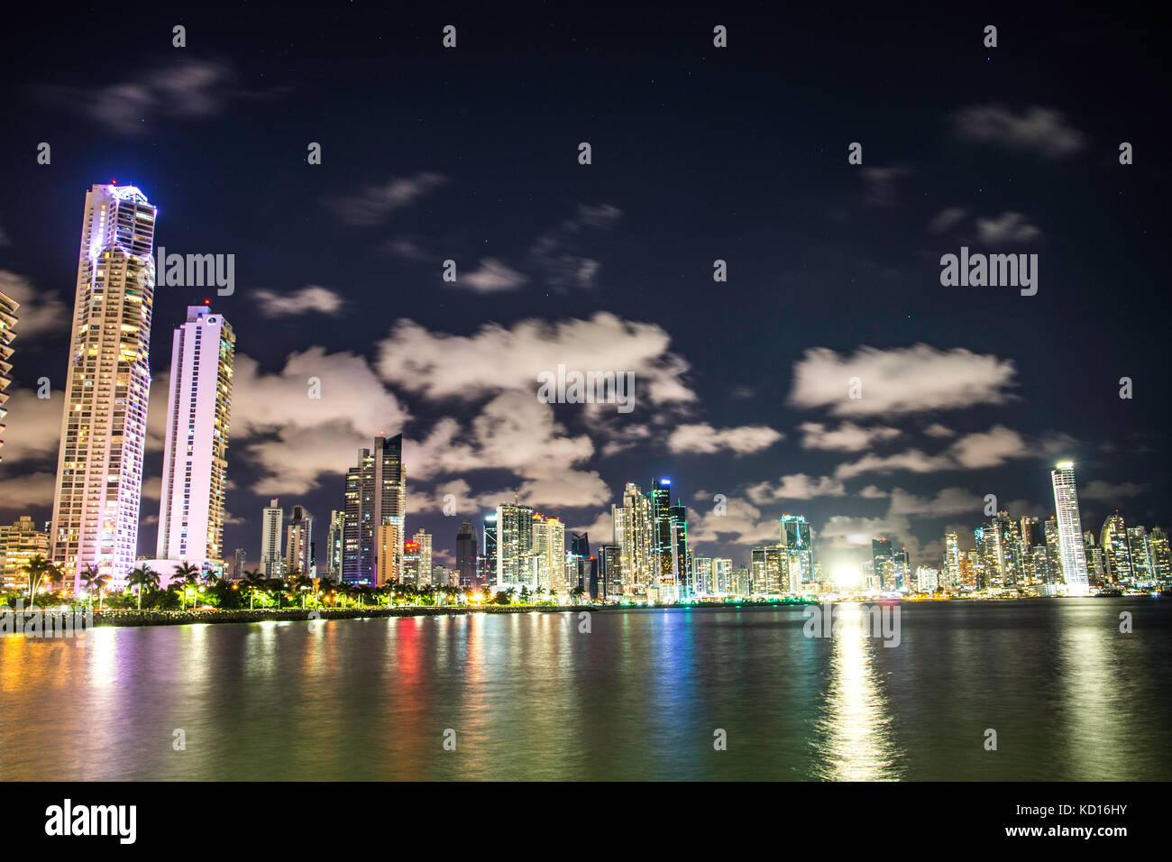 Night view Illuminated City At Waterfront PANAMA Stock Photo - Alamy
