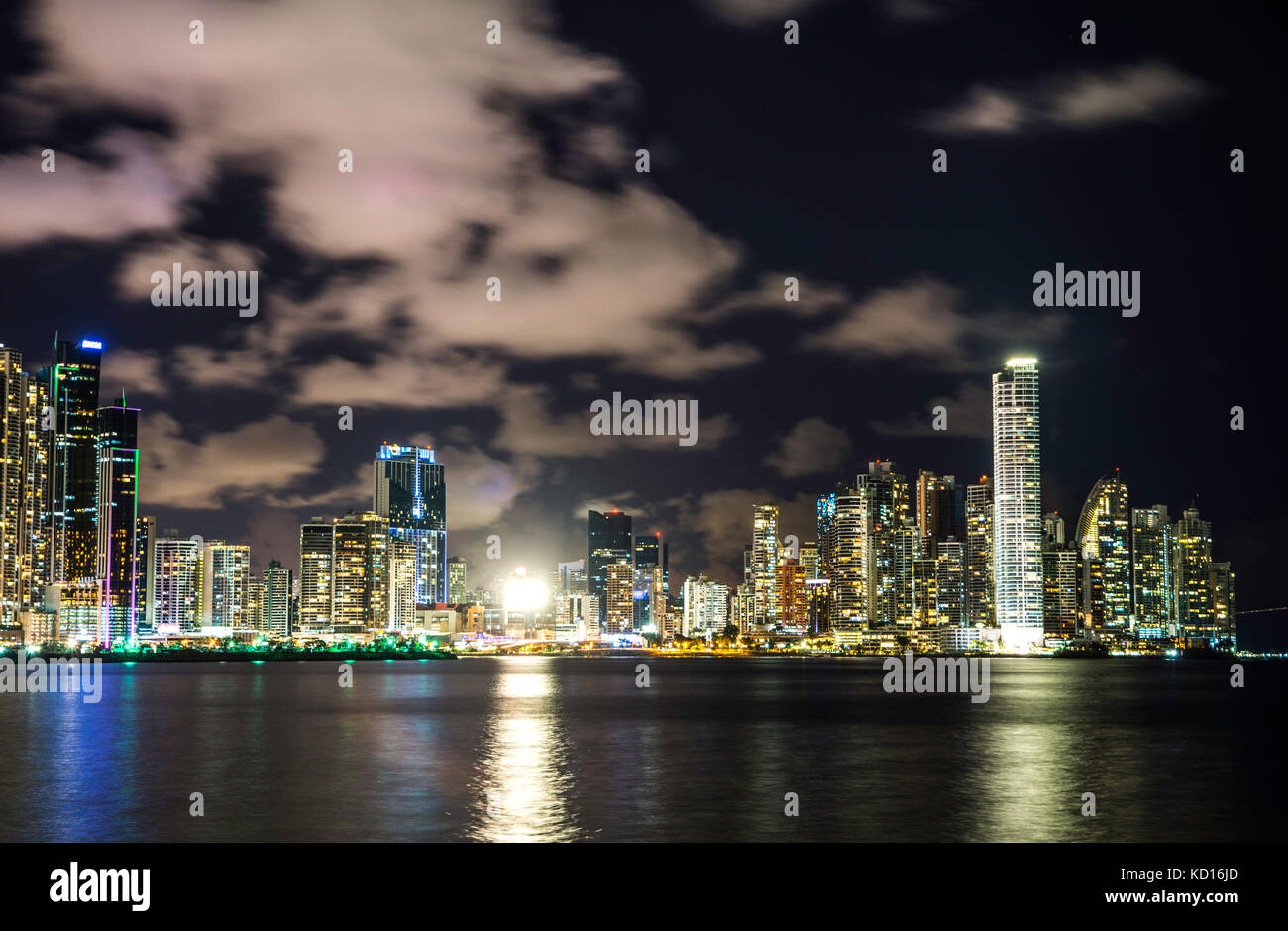 Night view Illuminated City At Waterfront PANAMA Stock Photo - Alamy