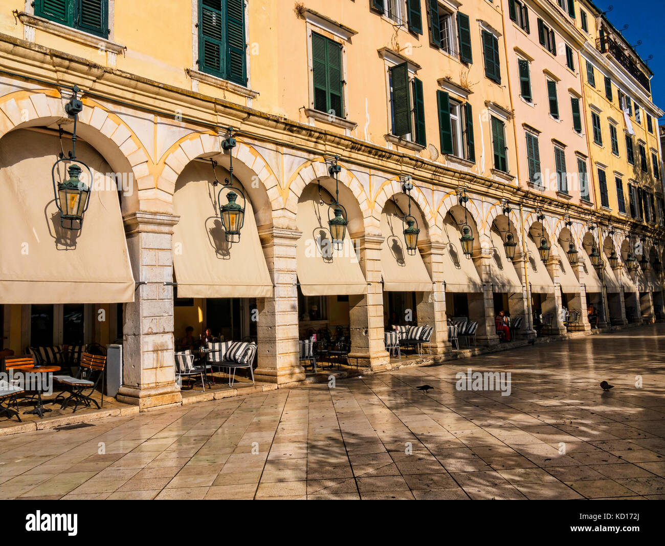 The Liston Arcade in Corfu town on the Greek Island of Corfu Stock ...