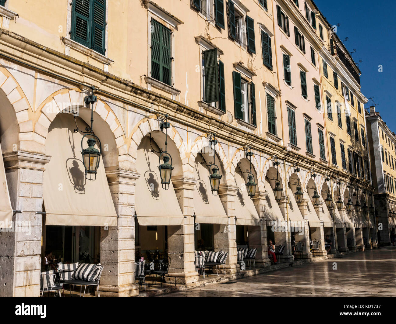 The Liston Arcade in Corfu town on the Greek Island of Corfu Stock ...