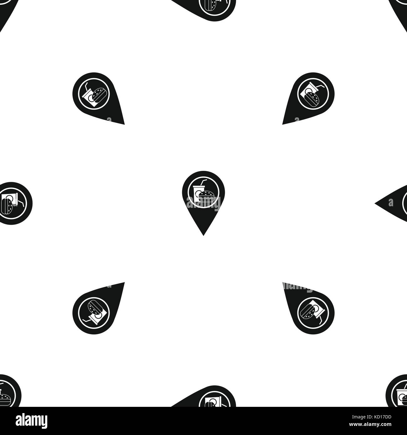 Fast food and restaurant map pointer pattern seamless black Stock ...