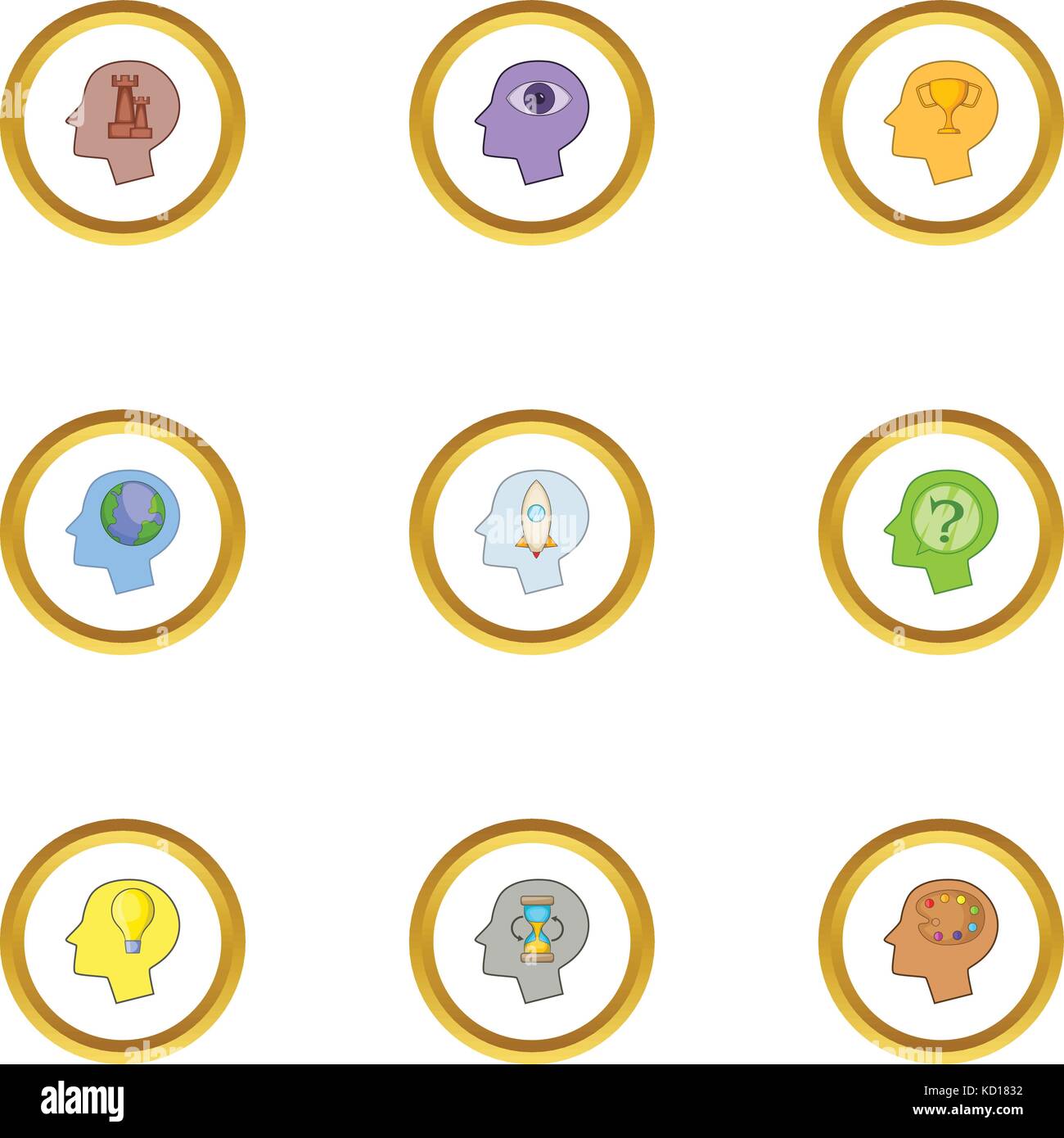 Human head with things icons set, cartoon style Stock Vector Image ...