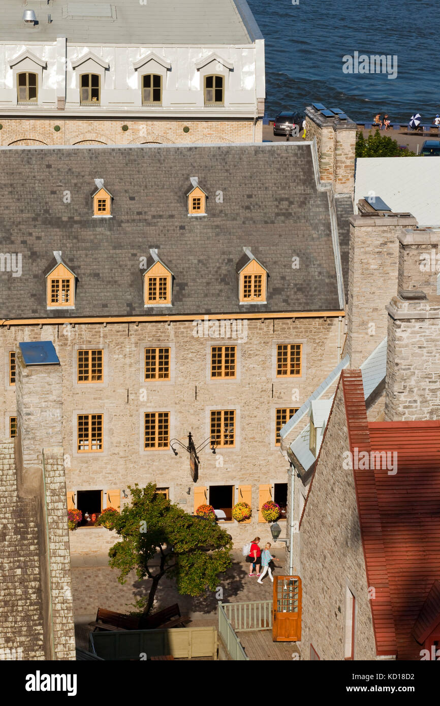High angle view of the Lower Town (Basse Ville) of Old Quebec City ...