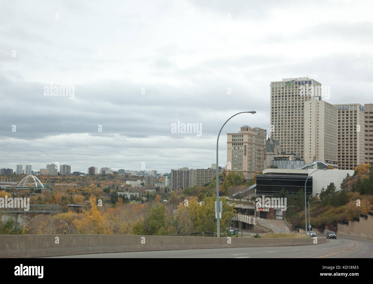 view of downtown edmonton with the low level bridge and telus building ...