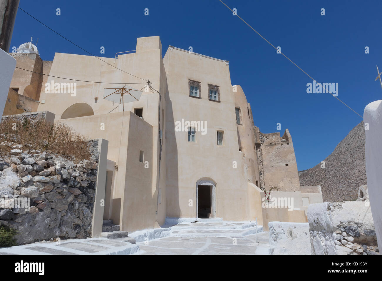 Fort in a small village in Santorini, ancient Greek architecture Stock ...