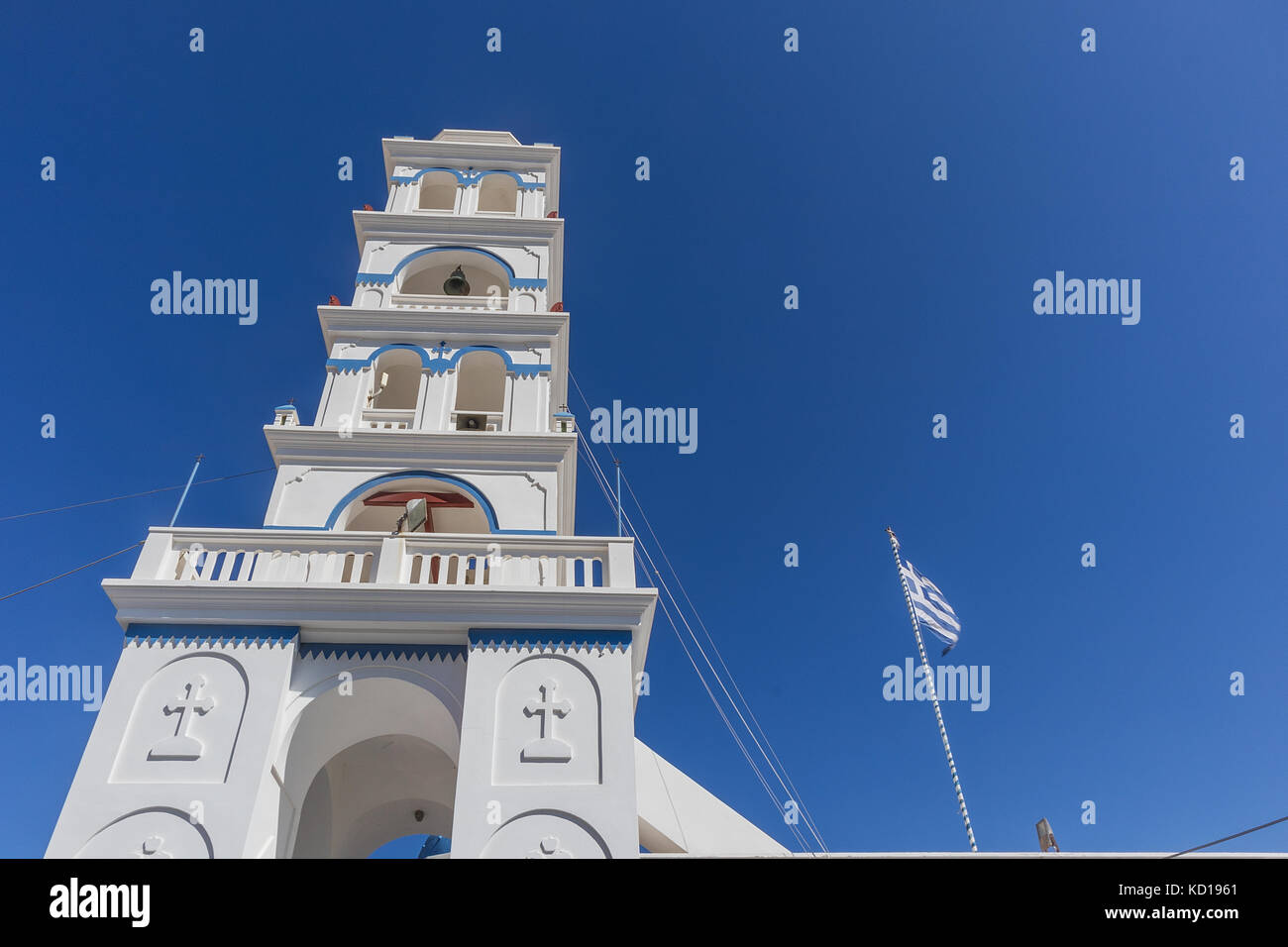 Tower of Perissa church, Santorini. Greece Stock Photo - Alamy