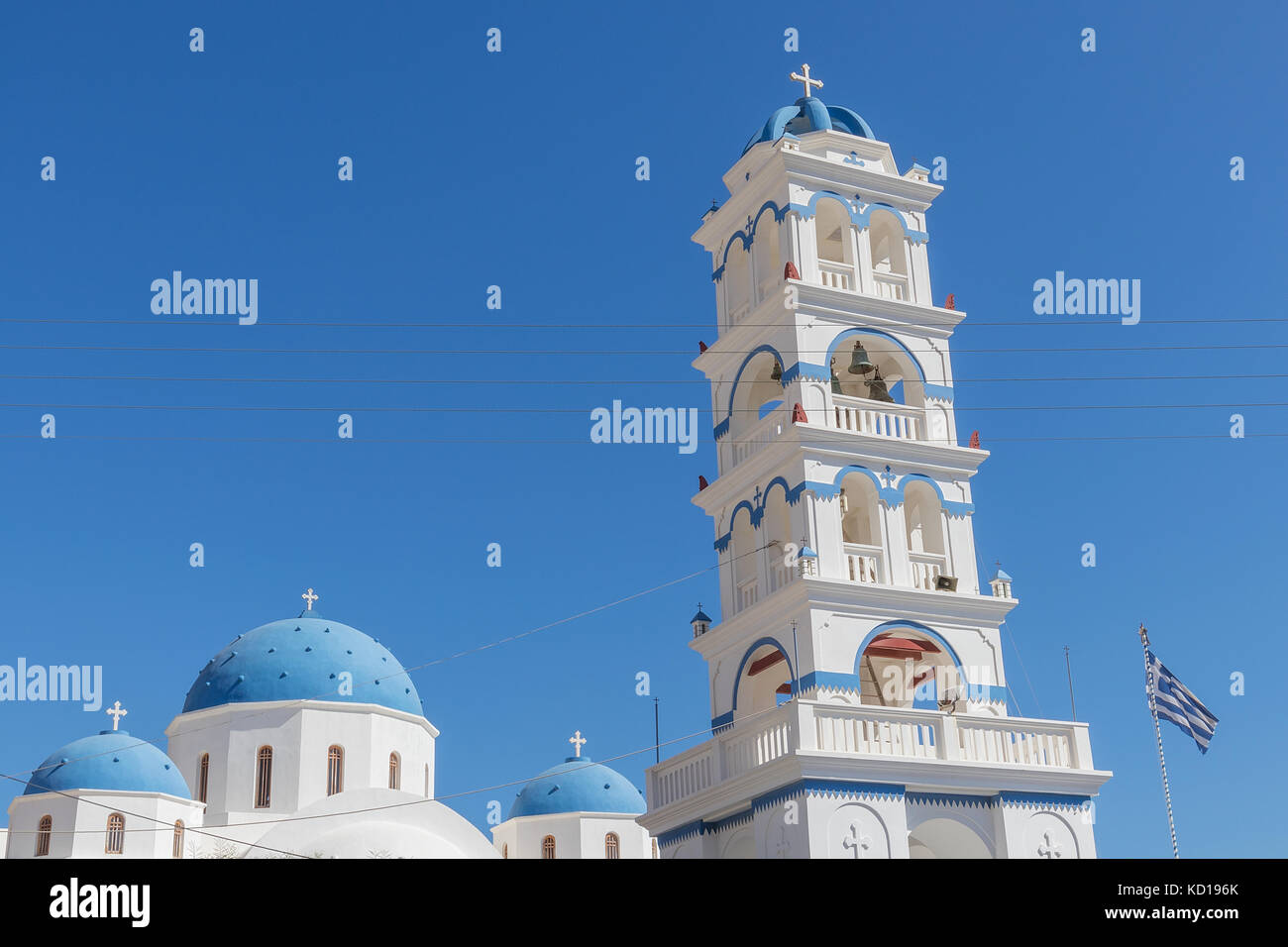 Tower of Perissa church, Santorini. Greece Stock Photo - Alamy