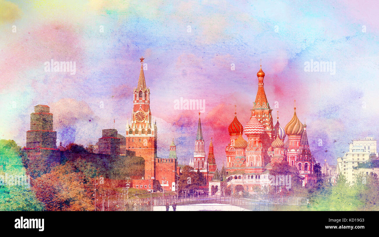 Retro beautiful color photo view of the Moscow Kremlin in the autumn ...
