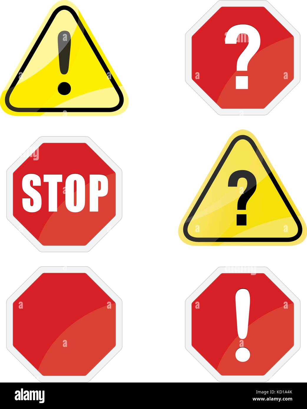 six different traffic signs as question mark, caution, stop Stock ...