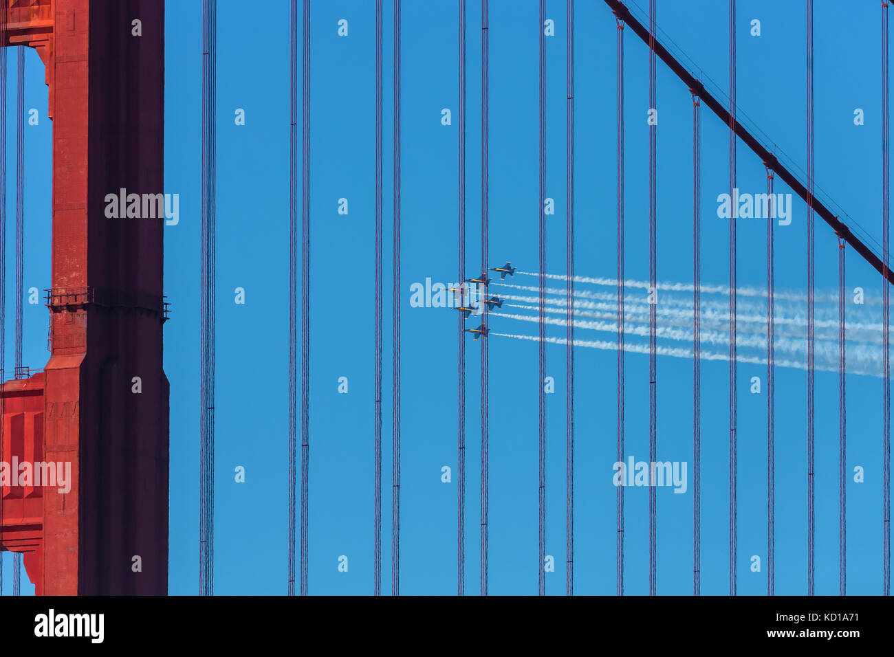 The United States Navy airplanes, The Blue Angles, fly over the Golden ...