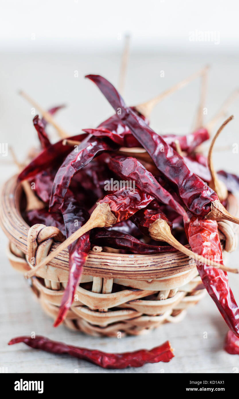 Dried chilli in a bowl with white background Stock Photo - Alamy