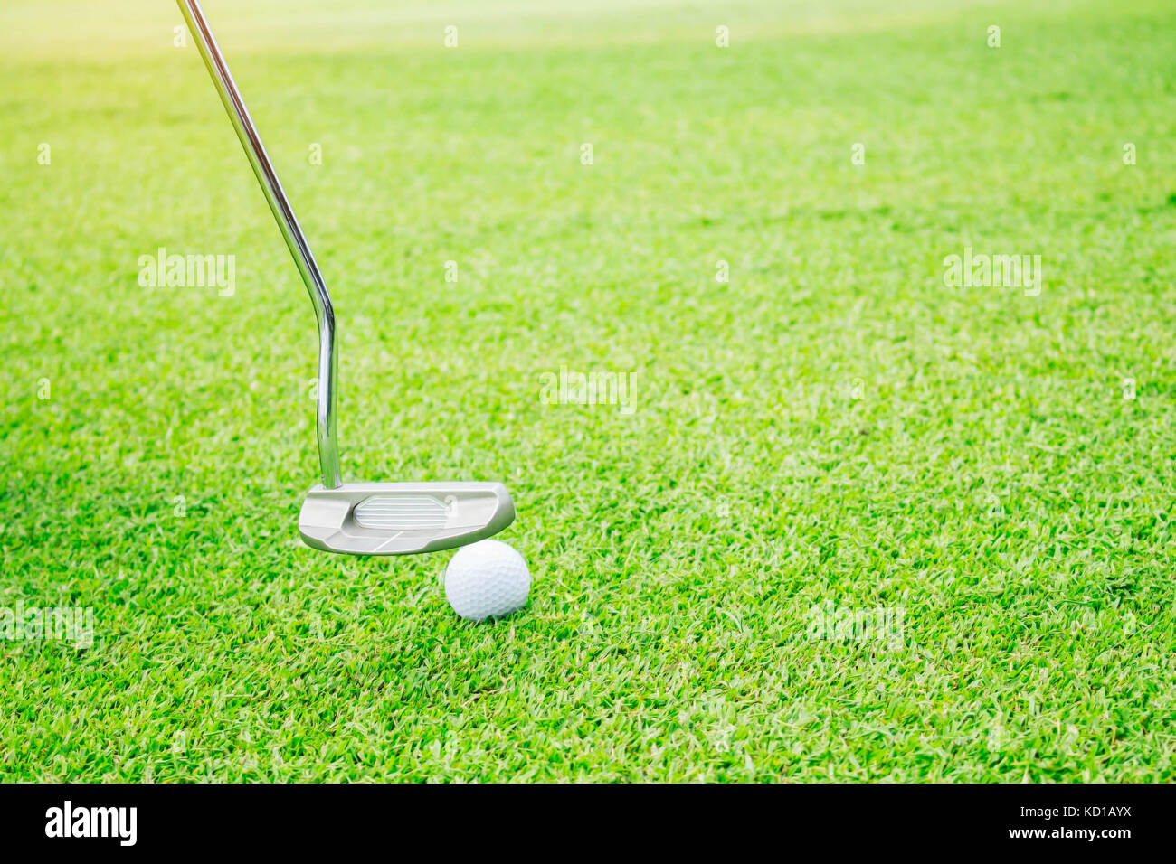 Golf club on lawn with a green grass background Stock Photo - Alamy