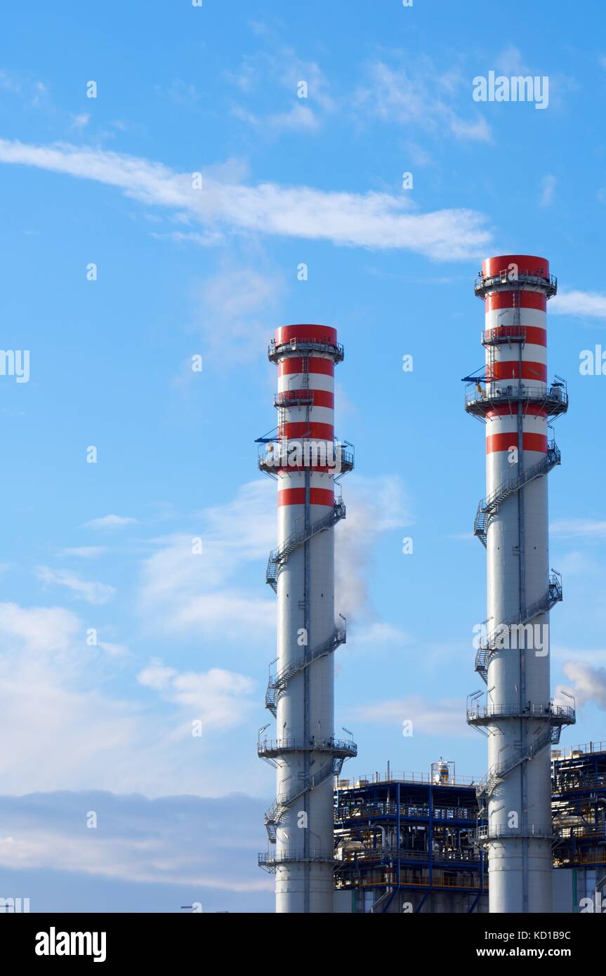 smokestacks of a power plant for electric energy production in Escatron ...