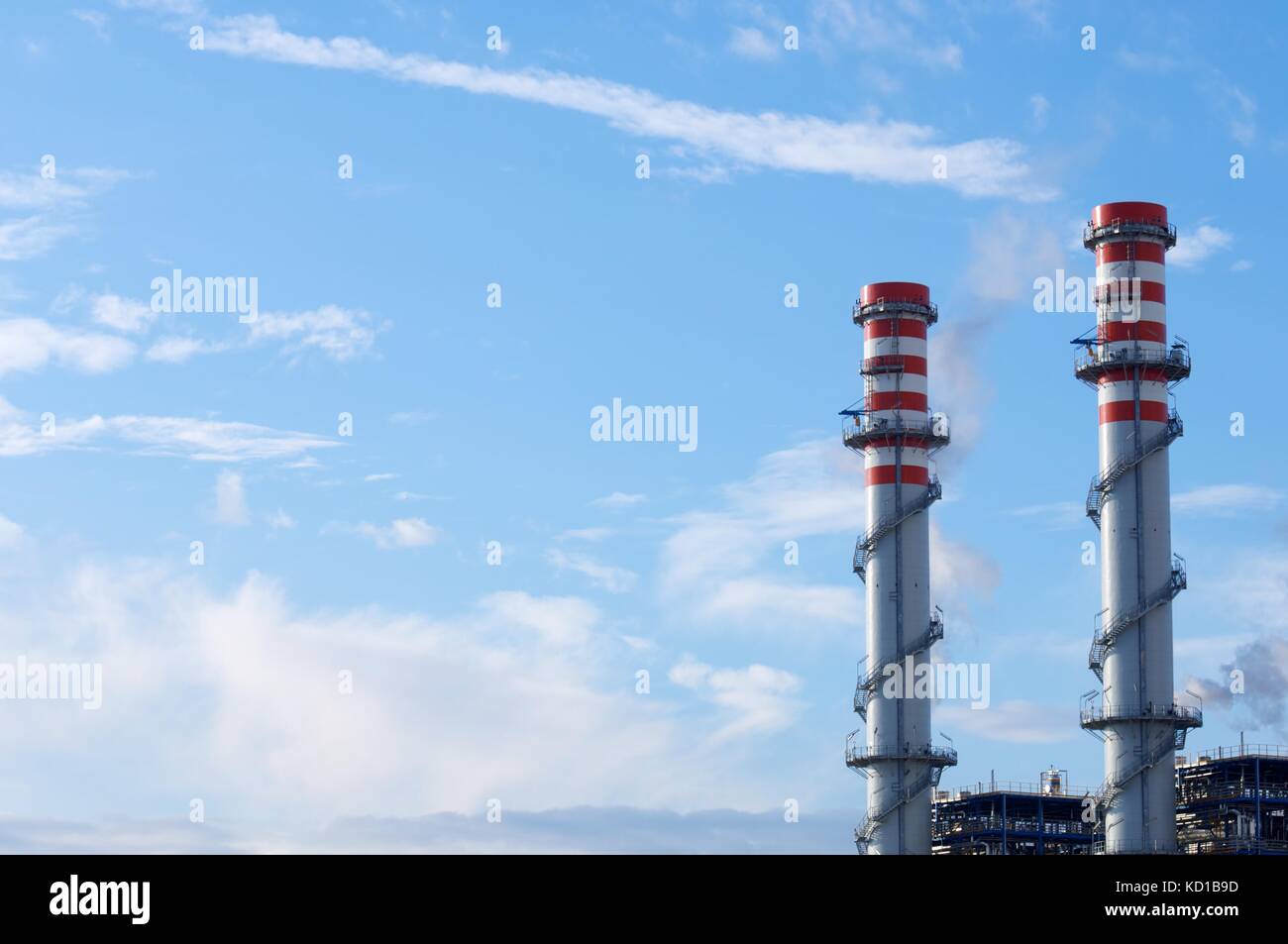 smokestacks of a power plant for electric energy production in Escatron ...