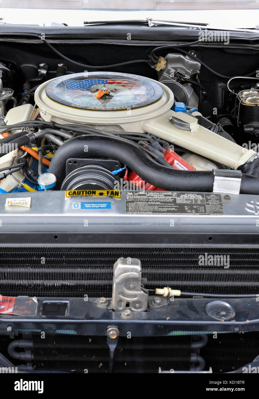 Meeting of classic american cars. Engine of Cadillac Eldorado (1975 ...