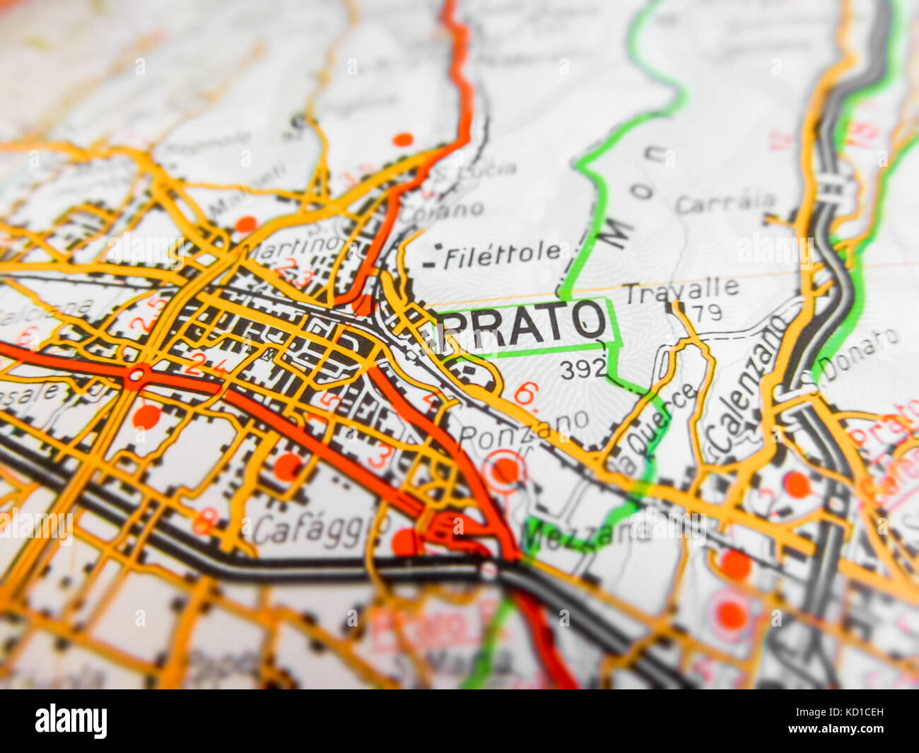 Prato city over a road map (ITALY Stock Photo - Alamy
