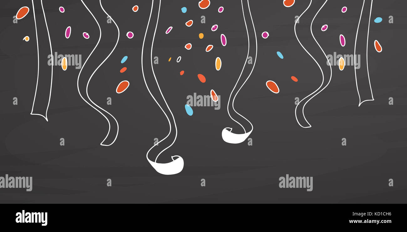 Party streamers doodles on chalkboard. Handdrawn vector sketch, clean ...