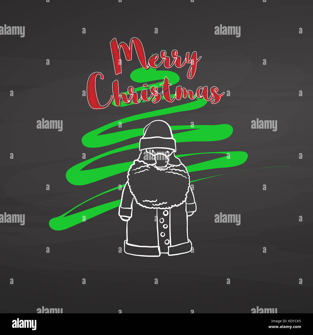 Christmas tree and santa drawing on chalkboard. Handdrawn vector sketch ...