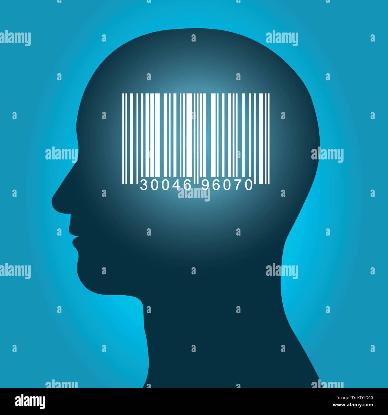 Silhouette brain barcode isolated over blue background - vector ...