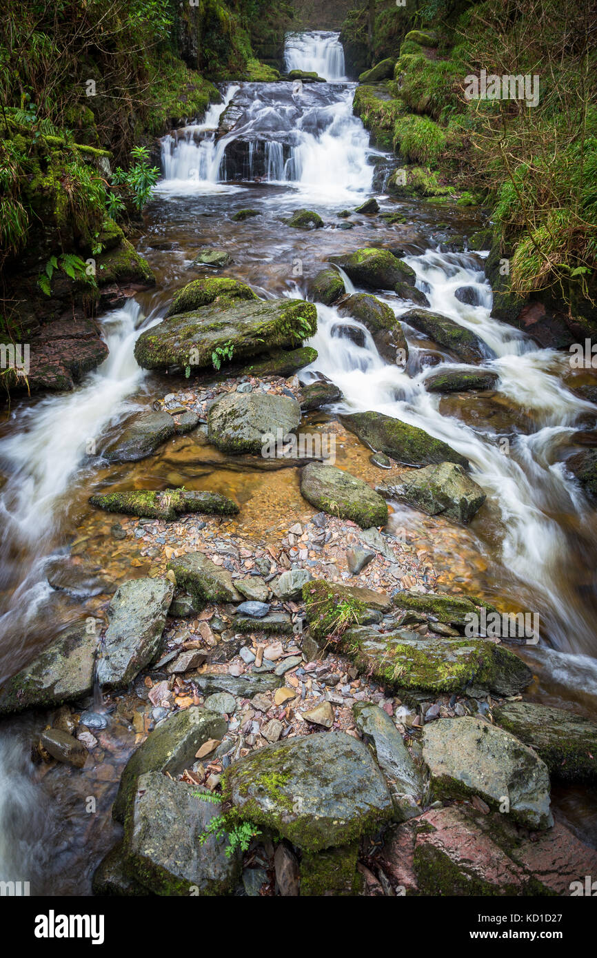 Hoaroak water from footbridge at Watersmeet house, Devon, UK Stock ...