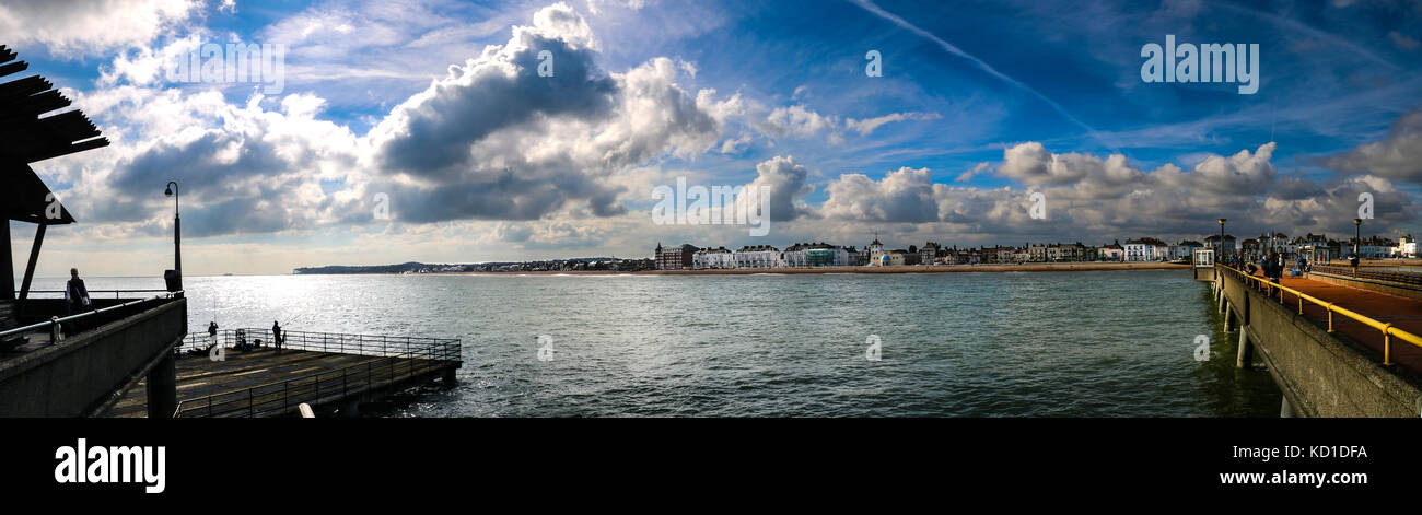 Deal Pier to Town Sunny Panorama 1 Stock Photo - Alamy