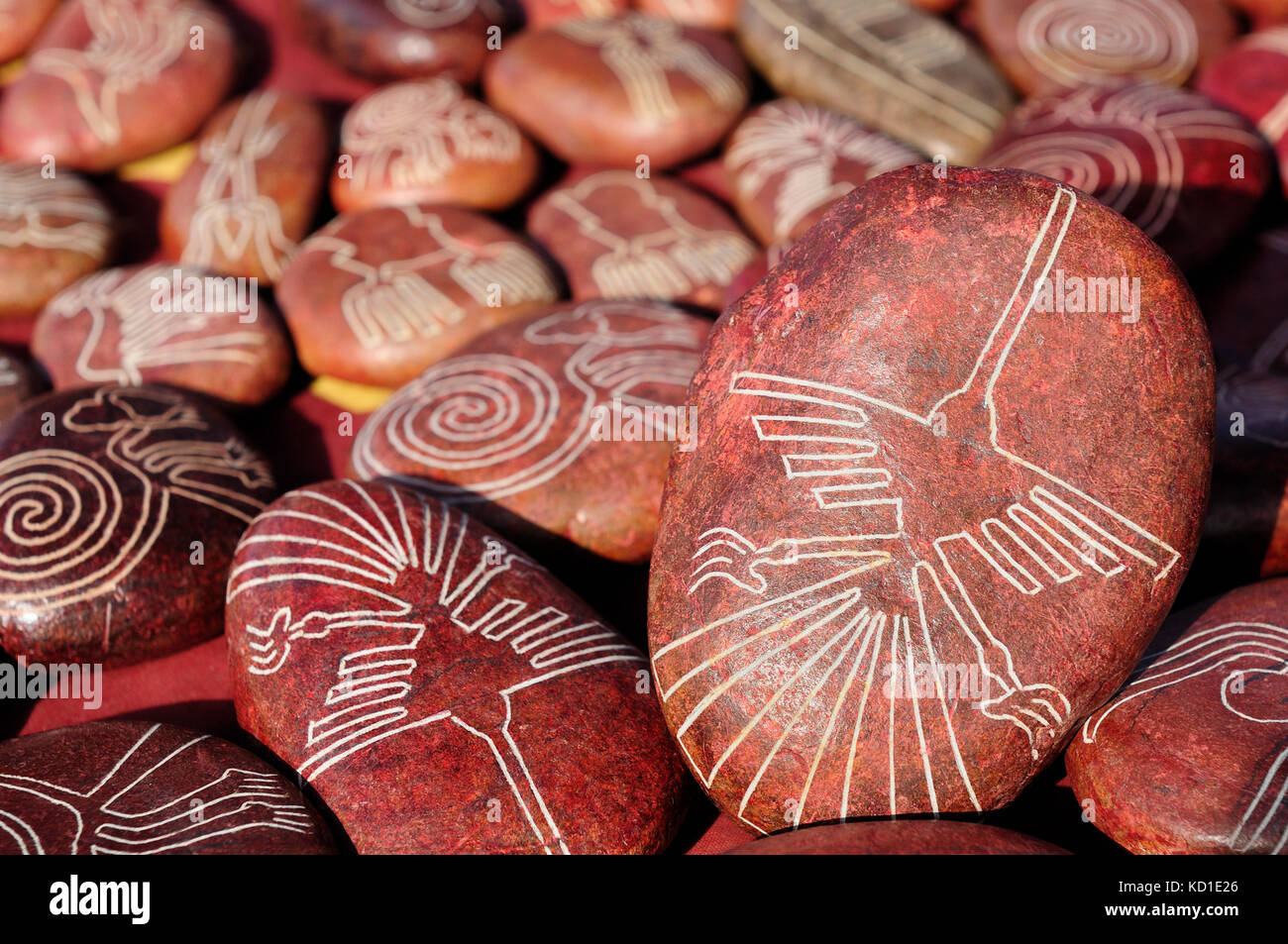 Southern America, Nazca Lines drawn on stones which are being sold in ...