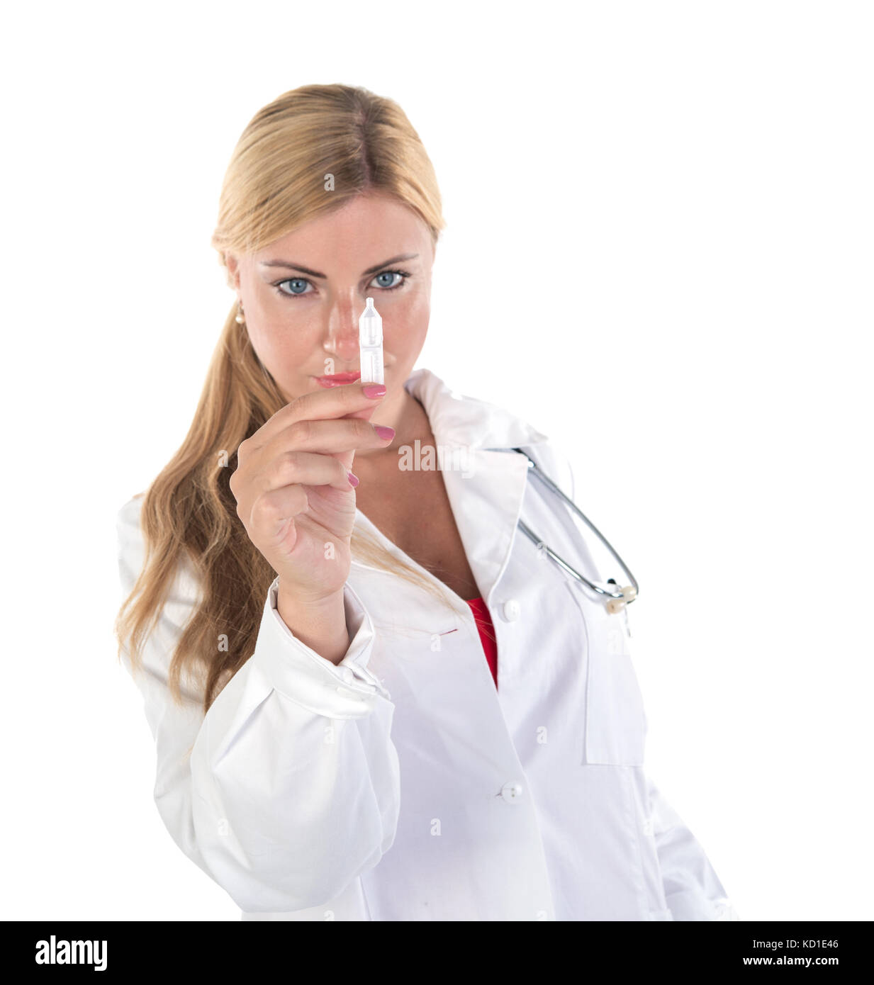 Young female blonde doctor with blue eyes, posing with medicine Stock ...