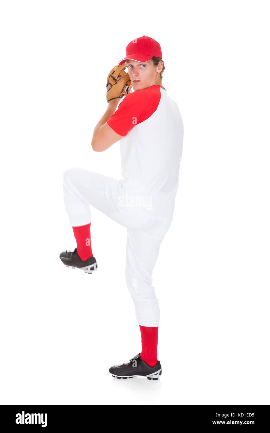 Portrait Of Baseball Pitcher Isolated On White Background Stock Photo ...