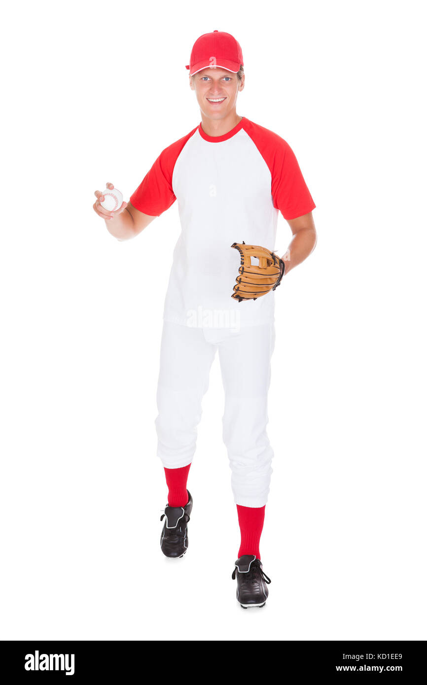 Portrait Of Baseball Pitcher Isolated On White Background Stock Photo ...