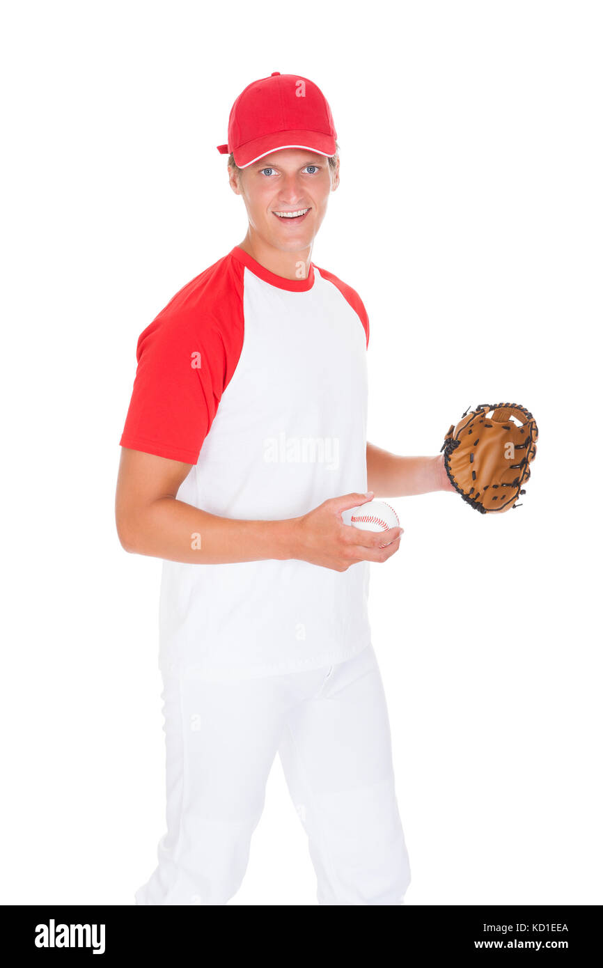 Portrait Of Baseball Pitcher Isolated On White Background Stock Photo ...