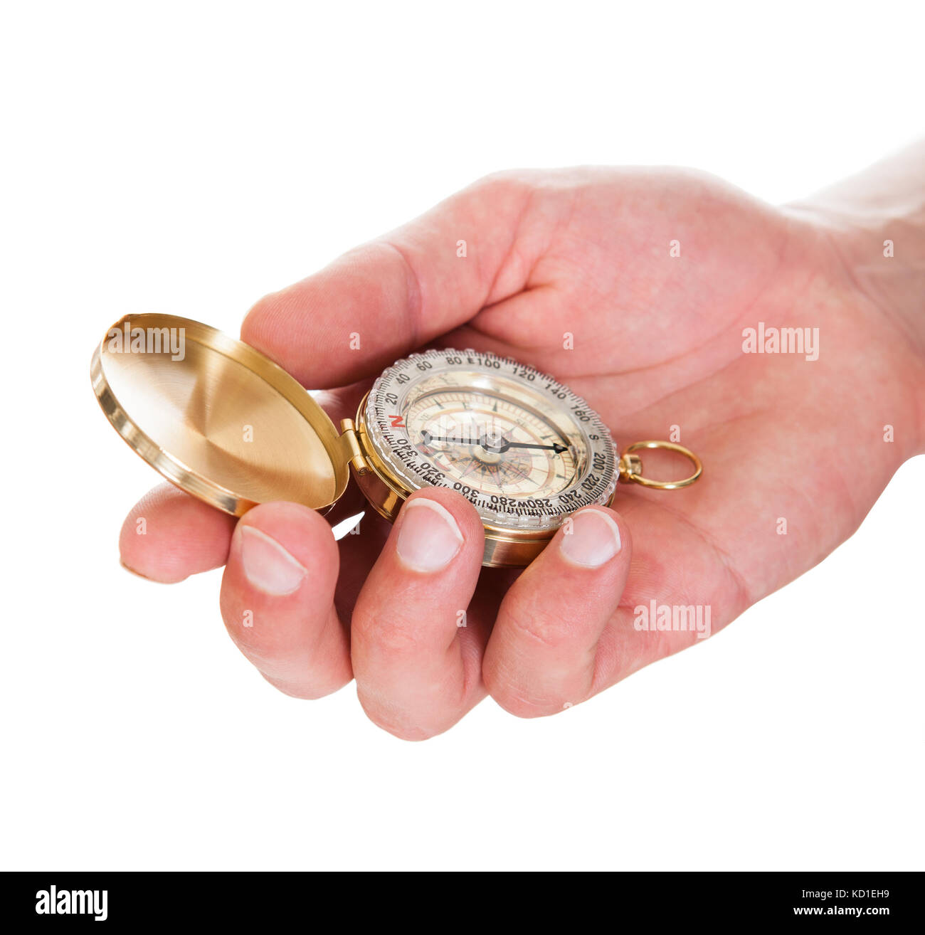 Close-up Of Hand Holding Compass On White Background Stock Photo - Alamy