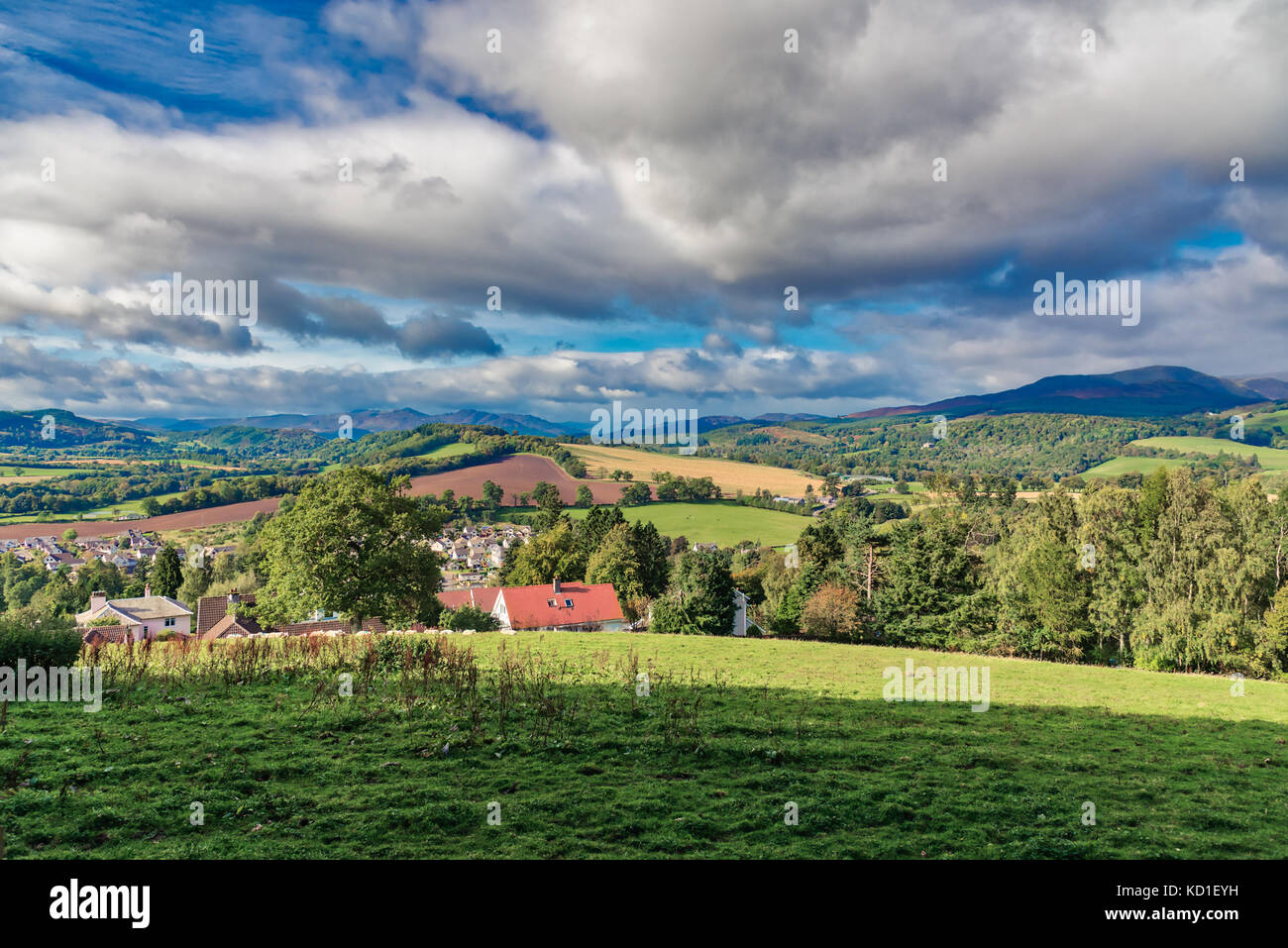 The Scottish hillside looking over some residential housing onto the ...