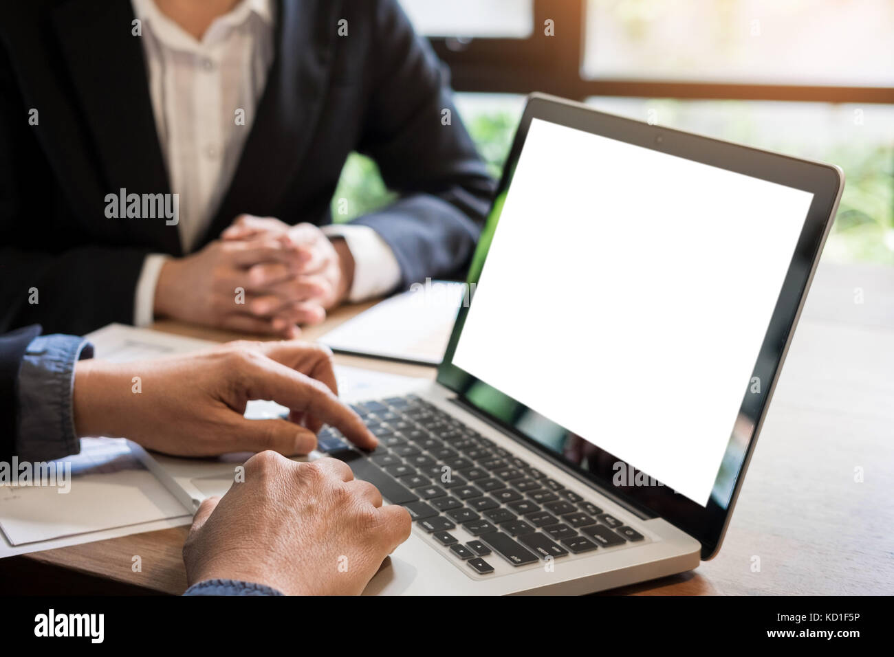 Businessman team working at office desk and using a digital computer ...