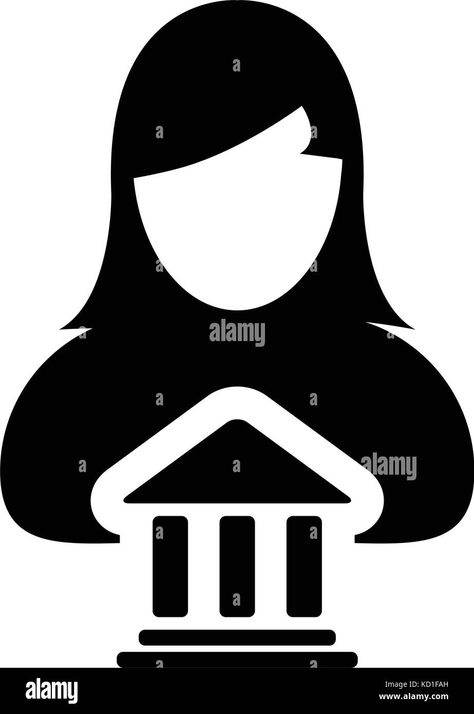 Bank Icon Vector With Person Profile Female Avatar Symbol for Banking ...