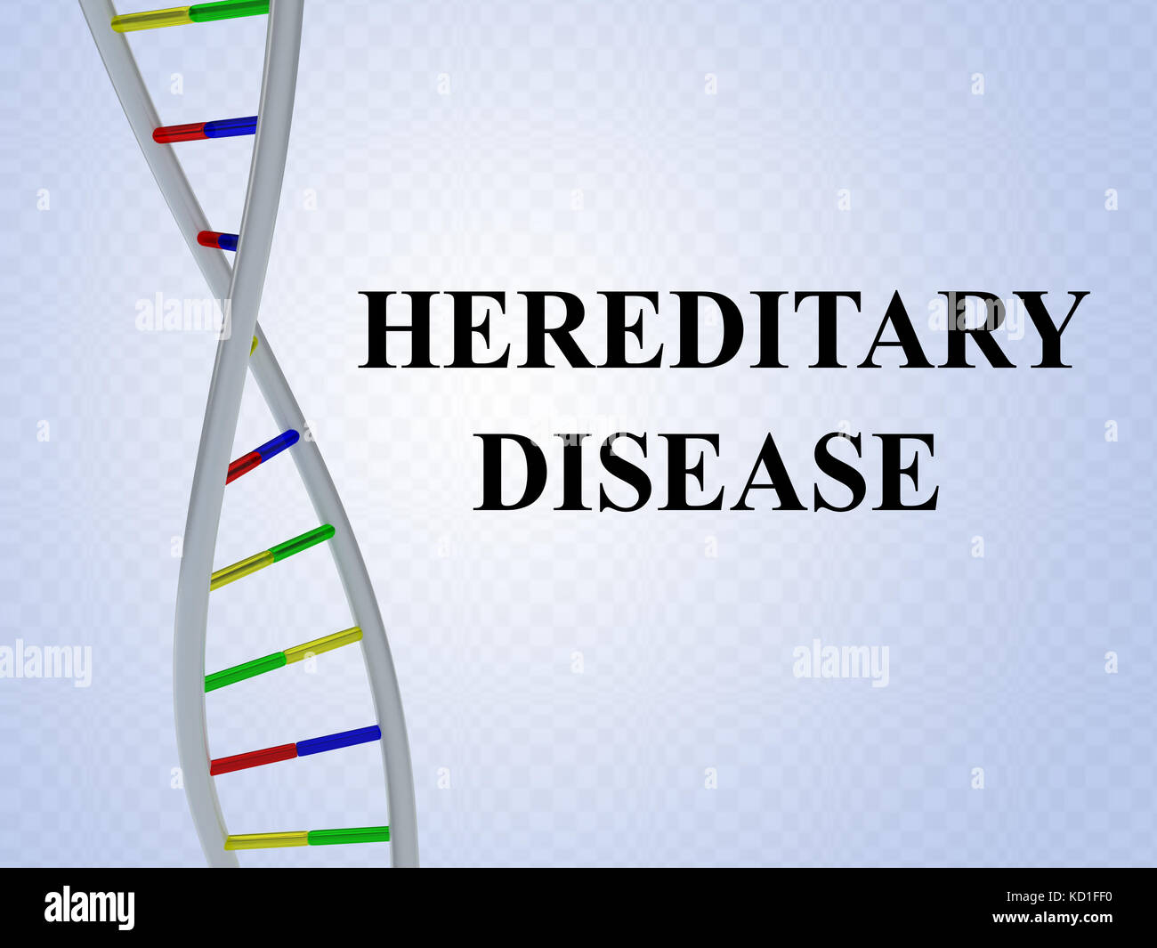 3D illustration of "HEREDITARY DISEASE" script with DNA double helix ...