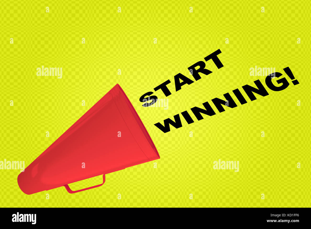 3D illustration of "START WINNING!" title flowing from a loudspeaker ...