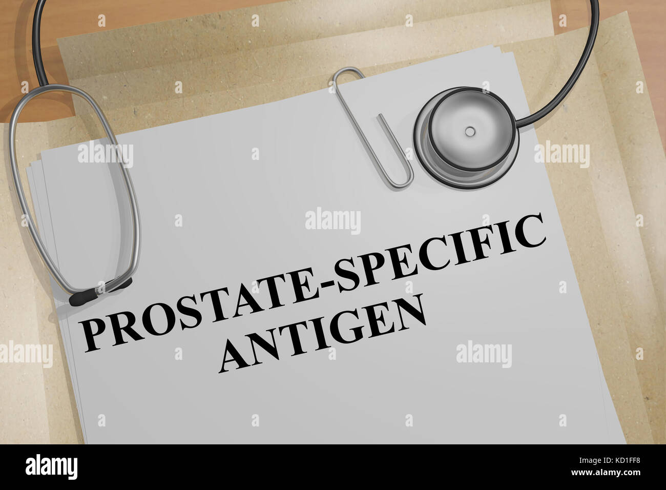 3D illustration of "PROSTATE-SPECIFIC ANTIGEN" title on a medical ...