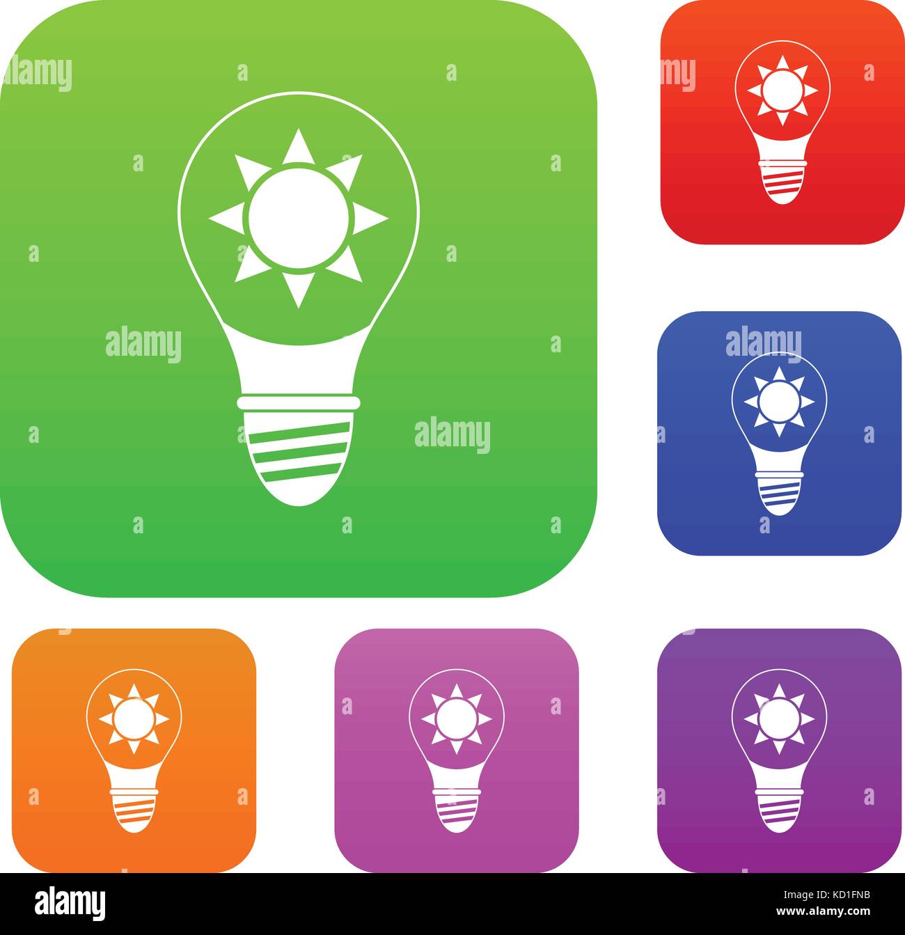 Light bulb with sun inside set color collection Stock Vector Image ...