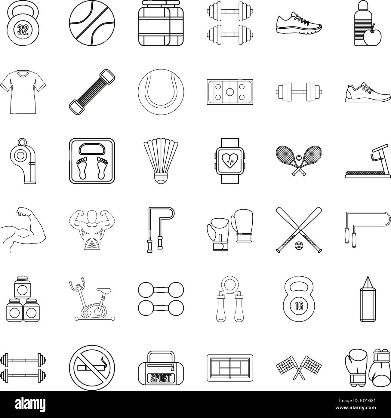 Gym icons set, outline style Stock Vector Image & Art - Alamy
