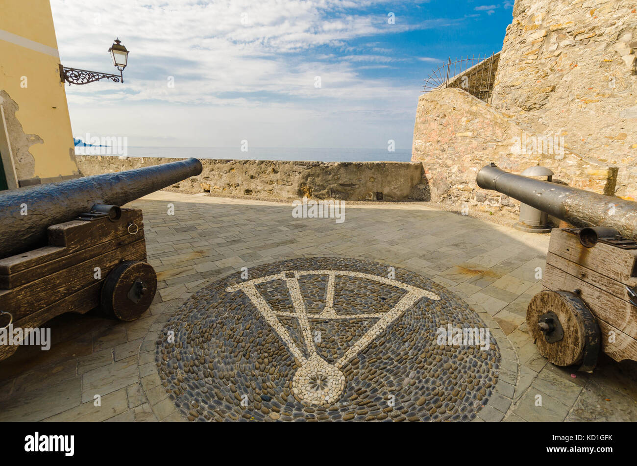 Ancient guns used to protect Castle Dragonara Camogli Italy Stock Photo ...