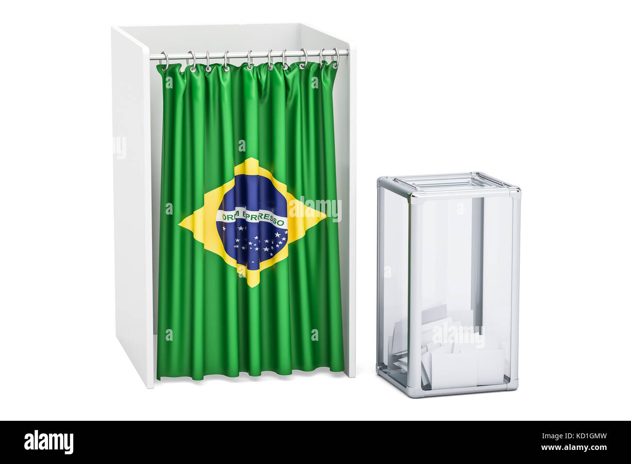 Brazilian election concept, ballot box and voting booths with flag of ...