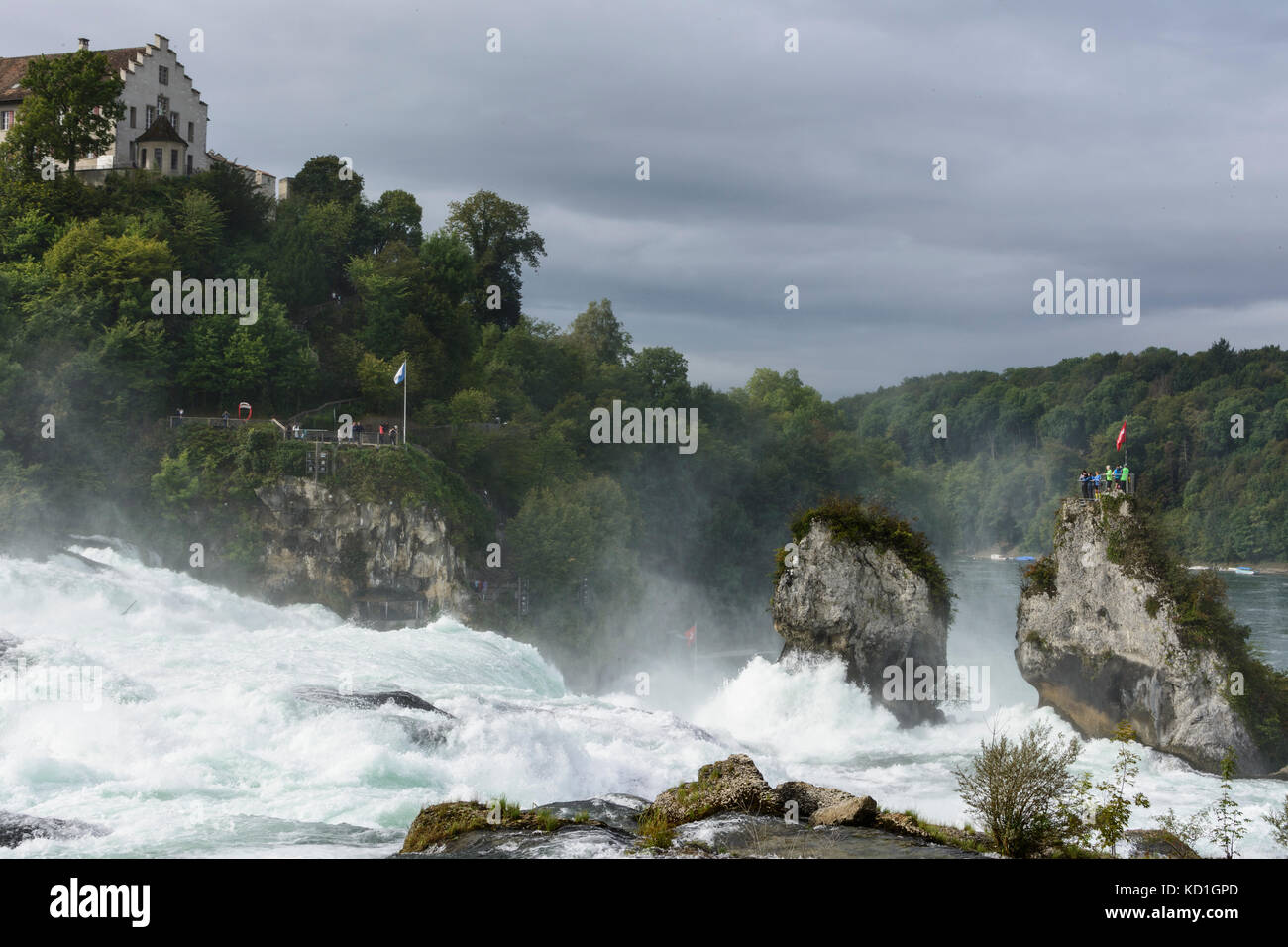 Rheinfall (Rhine Falls) waterfall, castle Schloss Laufen, Neuhausen am ...