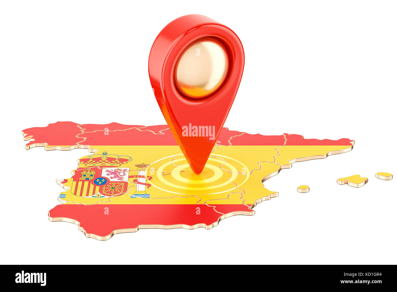 Map pointer on the map of Spanish, 3D rendering isolated on white ...