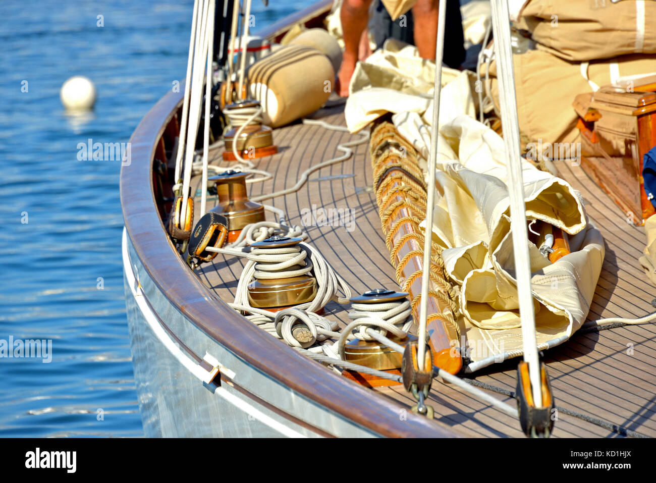 Detail of Luxury sailing boat or yacht ropes and equipment Stock Photo ...