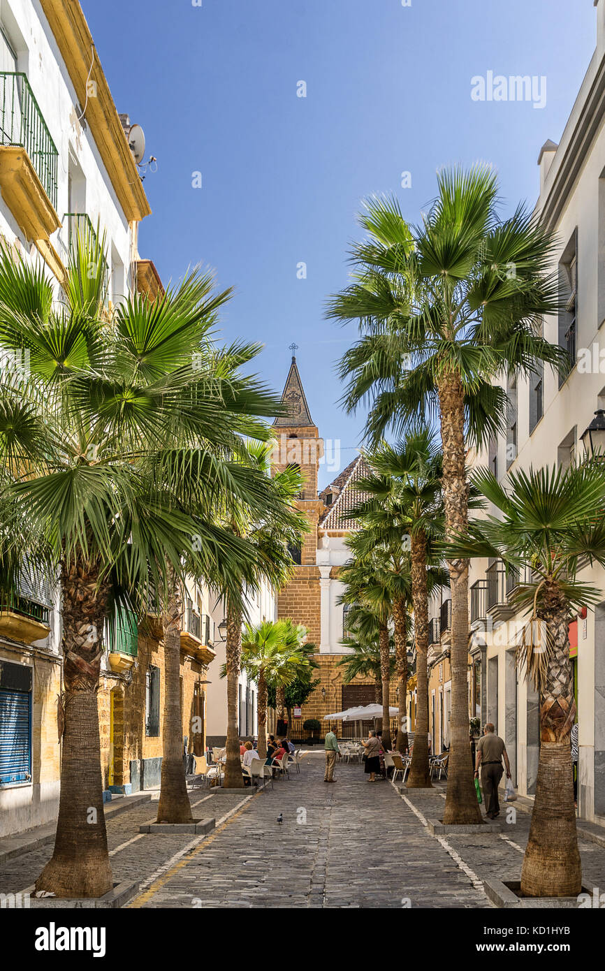 Colourful street scene in Cadiz Spain Stock Photo - Alamy