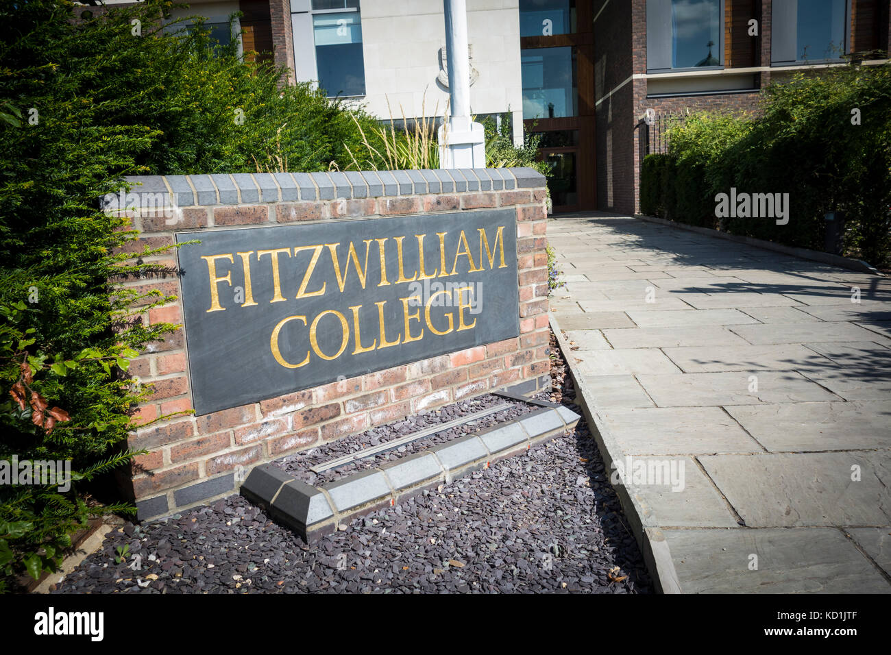Sign outside Fitzwilliam College, University of Cambridge. Storey's Way ...