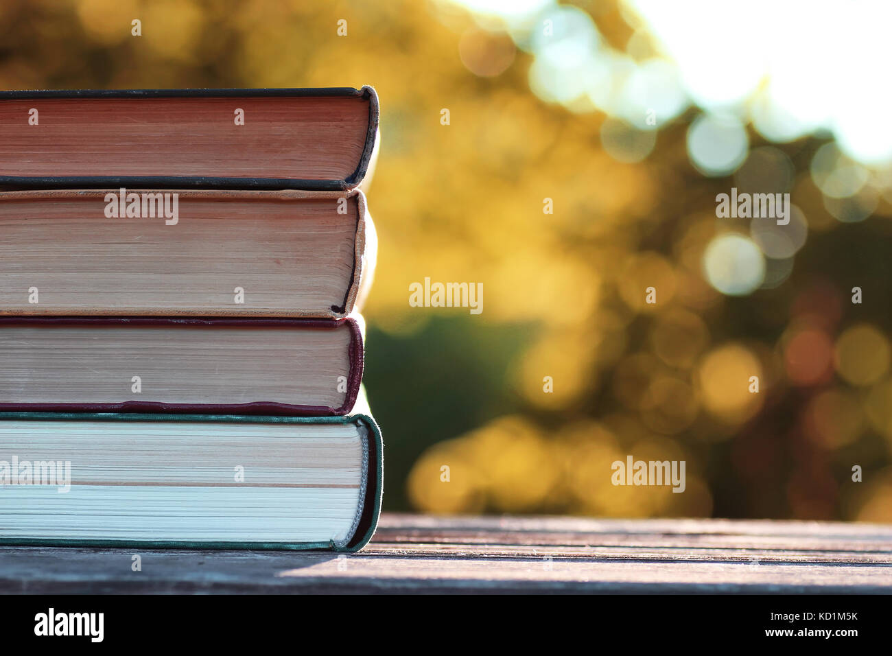 autumn book stack wooden outdoor Stock Photo - Alamy