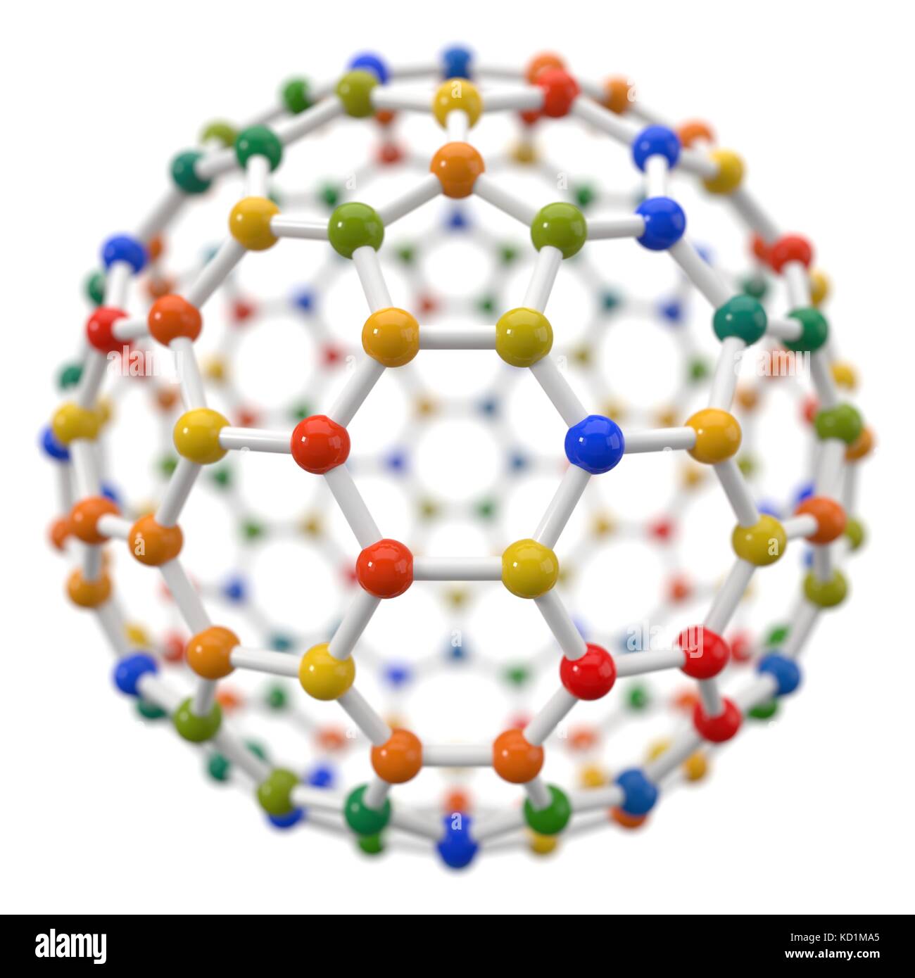 spherical molecule model of graphene. 3d illustration. suitable for ...