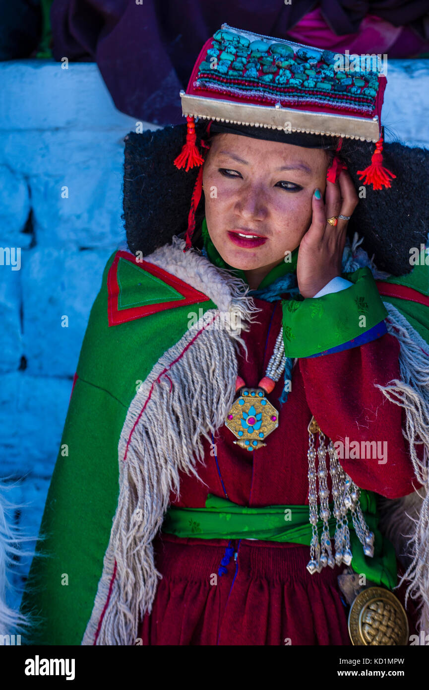 LEH, INDIA - SEPTEMBER 20, 2017: Unidentified Ladakhi woman with ...